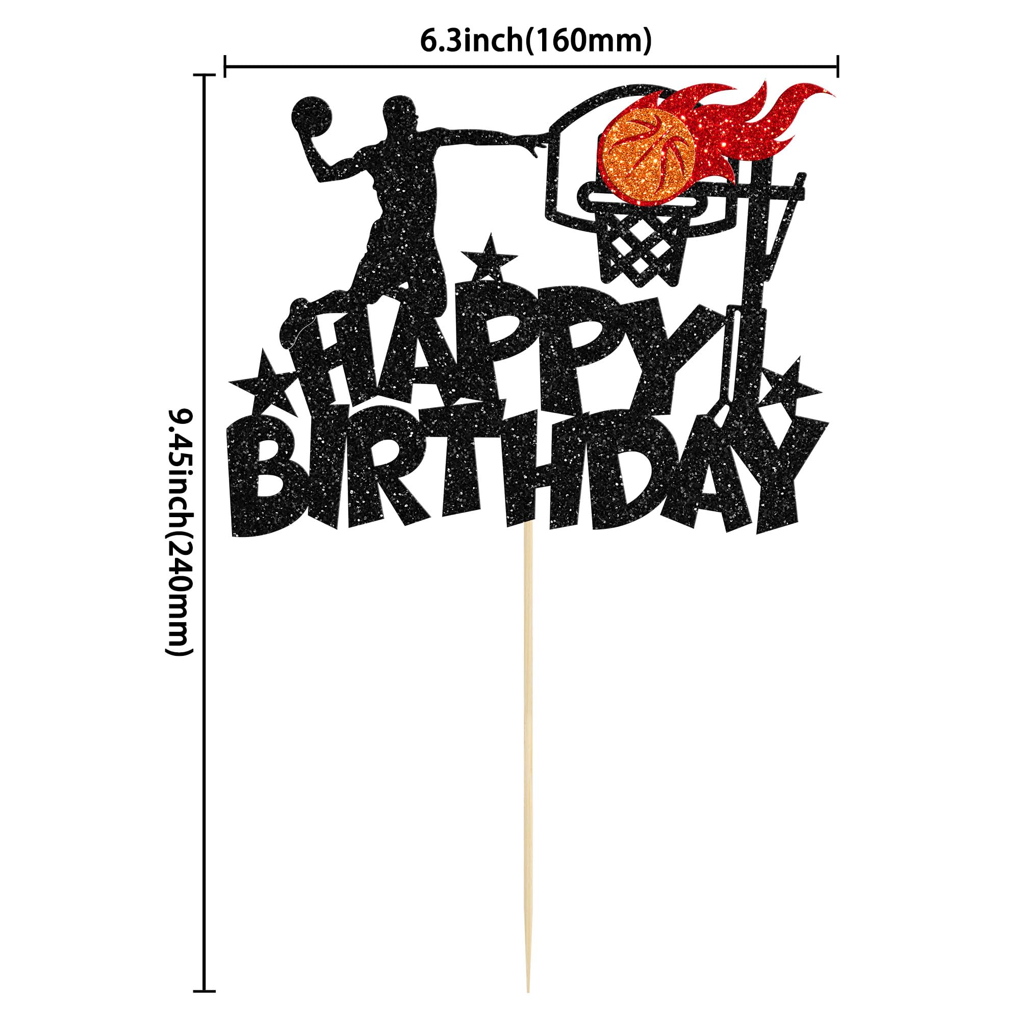 1Pc Basketball Happy Birthday Cake Topper Glitter Basketball Sports Theme Birthday Cake Pick for Basketball Theme Baby Shower Birthday Party Cake Decorations Supplies