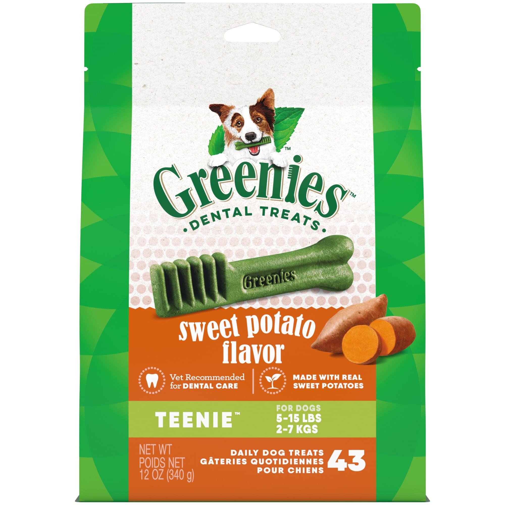 Greenies Teenie Natural Sweet Potato Flavor Dental Dog Treats, 12 oz., Count of 43