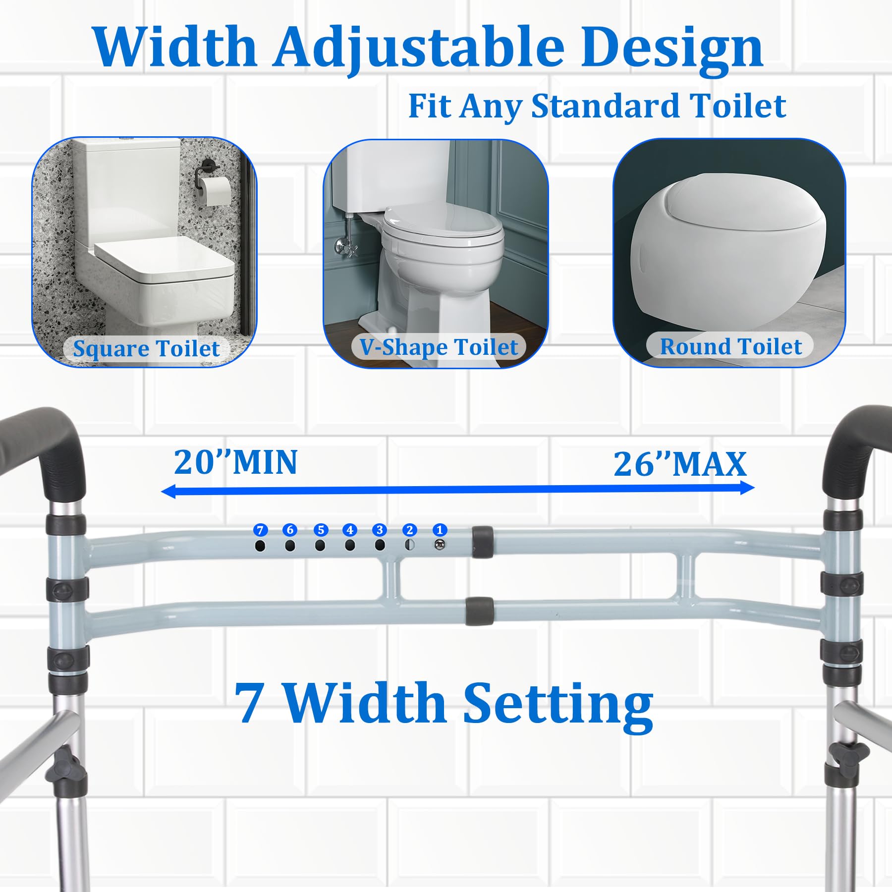 FSA/HSA Eligible Toilet Safety Rail - Adjustable Detachable Medical Toilet Safety Frame for Elderly, Heavy Duty Toilet Handles for Elderly and Handicap Toilet Safety Rails, Toilet Bars Fits Most Toile