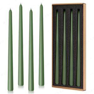 taper candles 12'' tall sage olive green colored candlesticks set of 4 | unscented 3/4 inch diameter candle sticks| candle for mantle home decor kitchen wedding decorations centerpiece