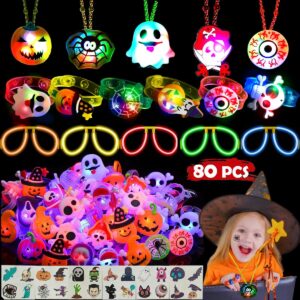 wuyee 80pcs halloween party favors for kids, glow in the dark halloween toys light up rings, halloween goodie bag fillers for non candy halloween treats party supplies trick or treat