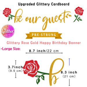 Aonor Beauty And The Beast Party Supplies - Be Our Guest Banner Sign, Pom Poms Flowers, Circle Dots Garland and Swirls for Bridal Shower, Engagement Party Decorations, Beauty And The Beast Decor