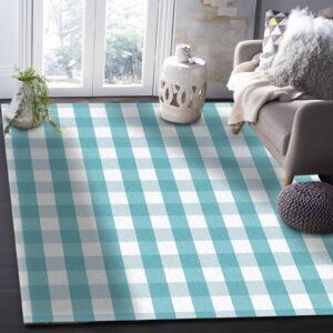 Teal Checkered Area Rugs for Living Room/Bedrooom, 2'x3' Area Rug Non-Slip, Farmhouse Aqua White Buffalo Plaid Kids Room Area Rug Washable Accent Floor Carpet Runner Indoor Outdoor