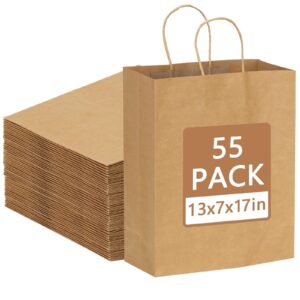 moretoes 55pcs brown paper bags with handles, 13x7x17 inches large gift bags, gift bags kraft shopping bags in bulk for boutiques, small business, retail stores, gifts & merchandise