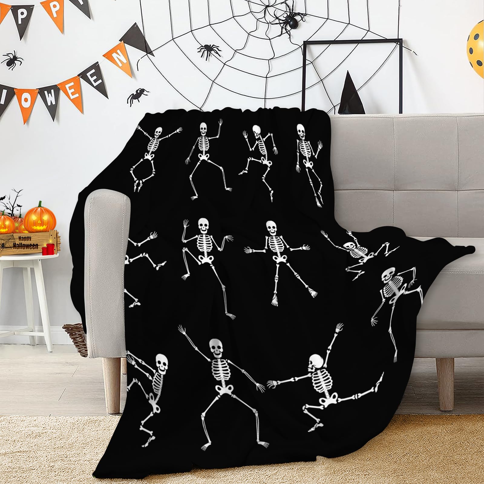 JOOCAR Halloween Skull Skeleton Throw Blanket: Luxury Soft Warm Funny Dance Halloween Dancing Cartoon Fun Joints Party Vintage Throw Blankets for Girls Boys for Sofa Couch Bed Chair 40" x 50"