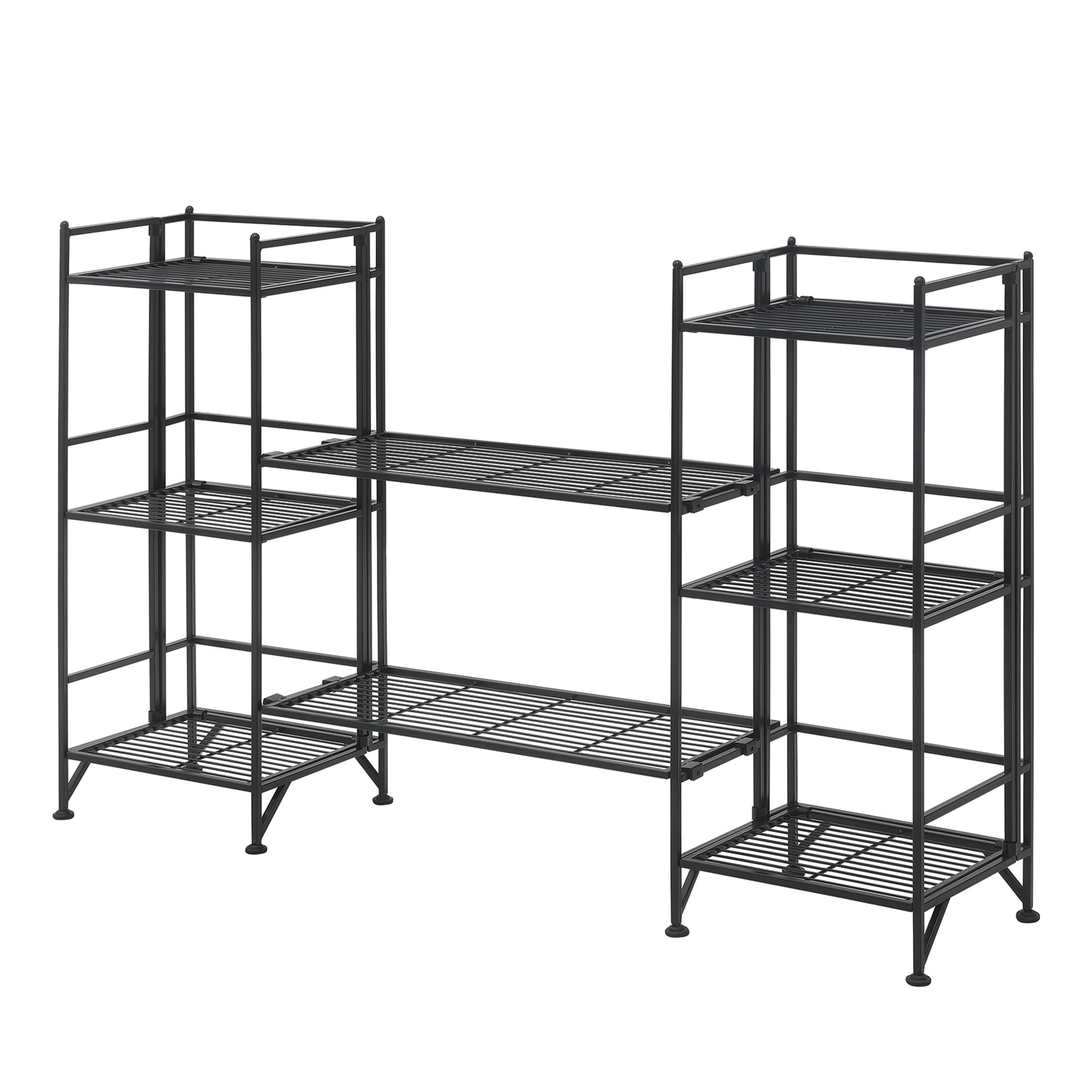 Convenience Concepts Xtra Storage 3 Tier Folding Metal Shelves with Set of 2 Extension Shelves - Organizer for Living Room, Office, Bedroom, Garage, Kitchen, Bathroom, Black