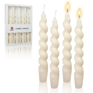 7.5 inches spiral taper candles colorful twisted candle dripless long candles, handmade candlesticks for wedding dinner decor, set of 4(white)