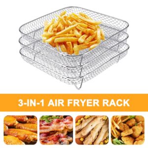 Square Air Fryer Rack,3 Layer Stainless Steel Stackable Dehydrato-r Rack with An-ti-scalding Clip,Stainless Steel Multi-Layer Dehydrato-r Rack Air fryer Accessories(Silver)