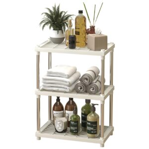 leaijiafy white 3 tier bathroom counter organizer standing shelf with plastic mesh trays and 13mm metal tubes,shelving unit vanity storage organizer rack holder for countertop,kitchen,cabinet