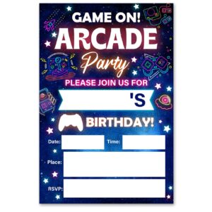 vahatan arcade party birthday invitations 20 packs arcade party glow arcade invites with envelopes