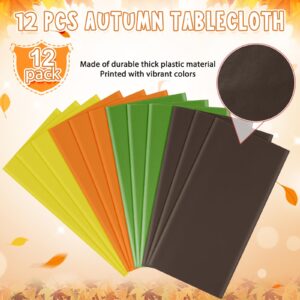 12Pcs Plastic Fall Tablecloth Yellow Orange Green Coffee Rectangle Tablecloths Disposable Table Covers for Autumn Harvest Thanksgiving Day Family Birthday Baby Shower Party Decoration, 54x108inch