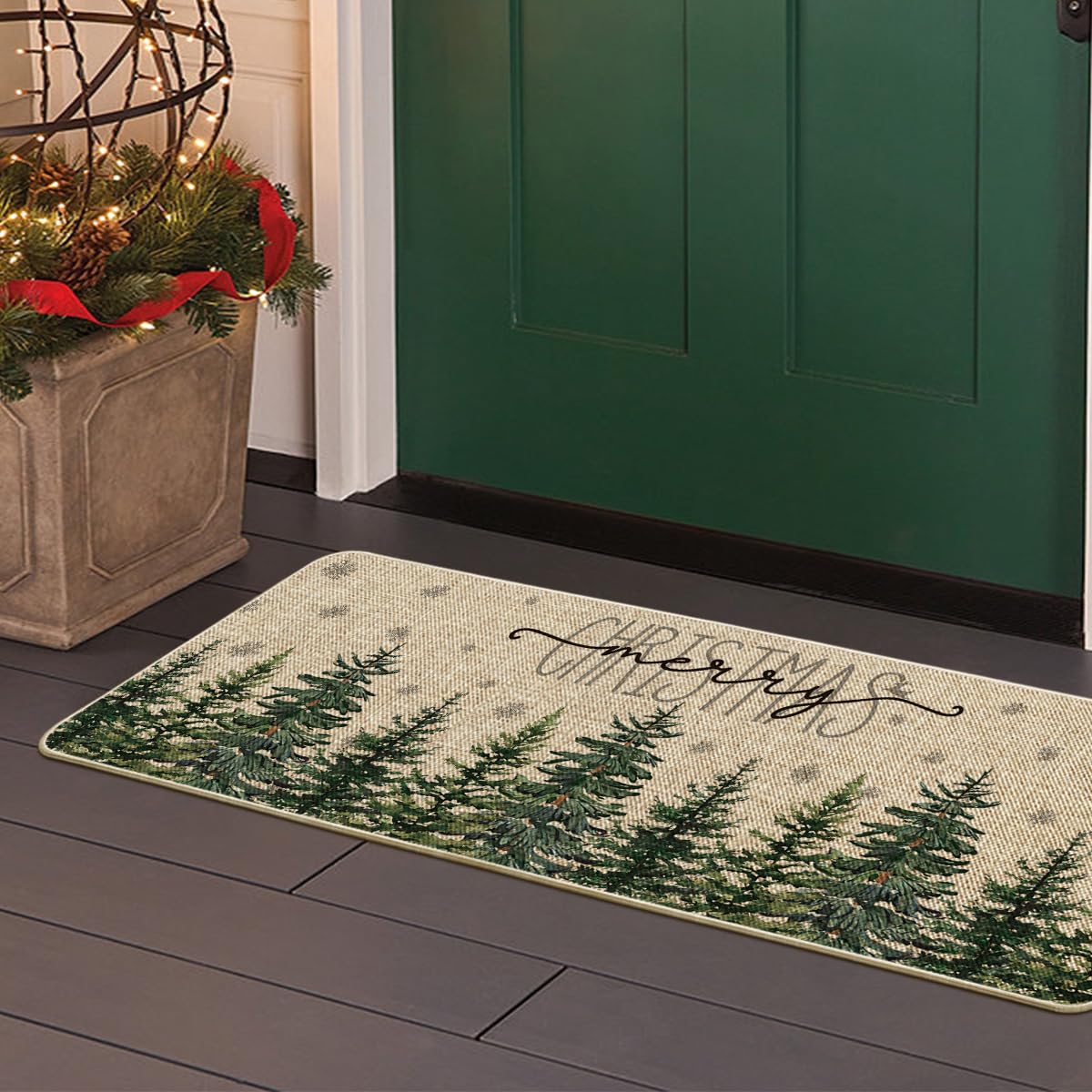 Artoid Mode Pine Trees Snowflakes Merry Christmas Doormat, Winter Home Decor Low-Profile Door Mat Floor Mat 17x47 Inch