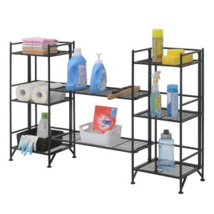 Convenience Concepts Xtra Storage 3 Tier Folding Metal Shelves with Set of 2 Extension Shelves - Organizer for Living Room, Office, Bedroom, Garage, Kitchen, Bathroom, Black