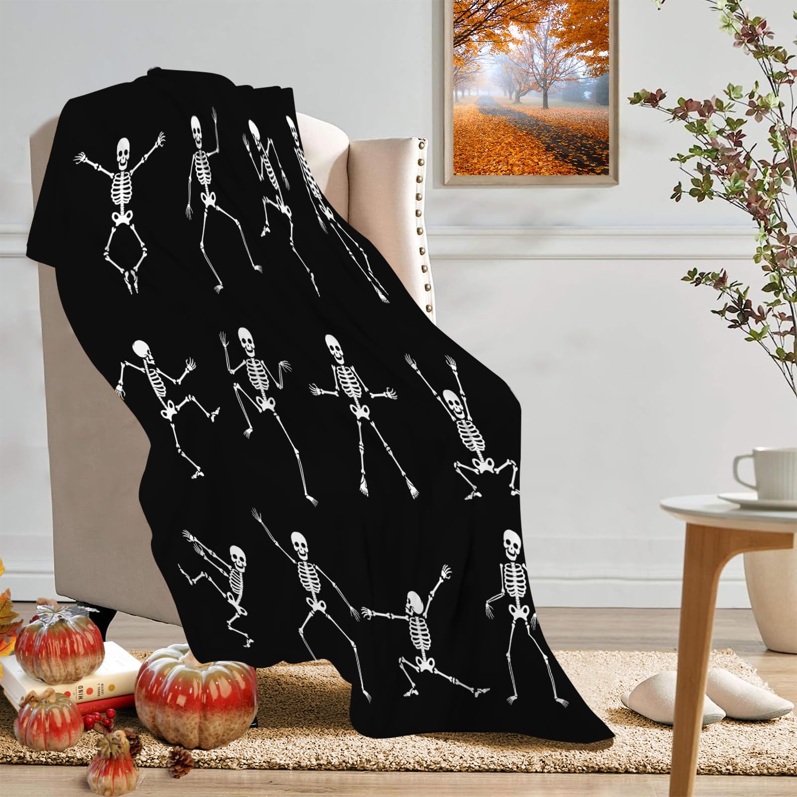 JOOCAR Halloween Skull Skeleton Throw Blanket: Luxury Soft Warm Funny Dance Halloween Dancing Cartoon Fun Joints Party Vintage Throw Blankets for Girls Boys for Sofa Couch Bed Chair 40" x 50"