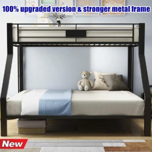 SIGONE Stronger and Safer Metal Bunk Bed Twin XL Over Queen Size Black Heavy Duty Thicken Safer More Stable Steel Bunk Queen Bed with Reinforced Legs and Ladder, Easier Assembly (Twin XL Over Queen)