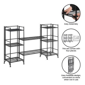 Convenience Concepts Xtra Storage 3 Tier Folding Metal Shelves with Set of 2 Extension Shelves - Organizer for Living Room, Office, Bedroom, Garage, Kitchen, Bathroom, Black