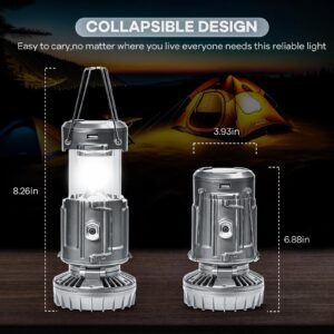 Camping Lanterns with Fan,Solar Camping Fan Charging for Phone, Rechargeable LED Lanterns Camping Fans for Tents Power Outage Hurricanes Camping Gear(Silver)