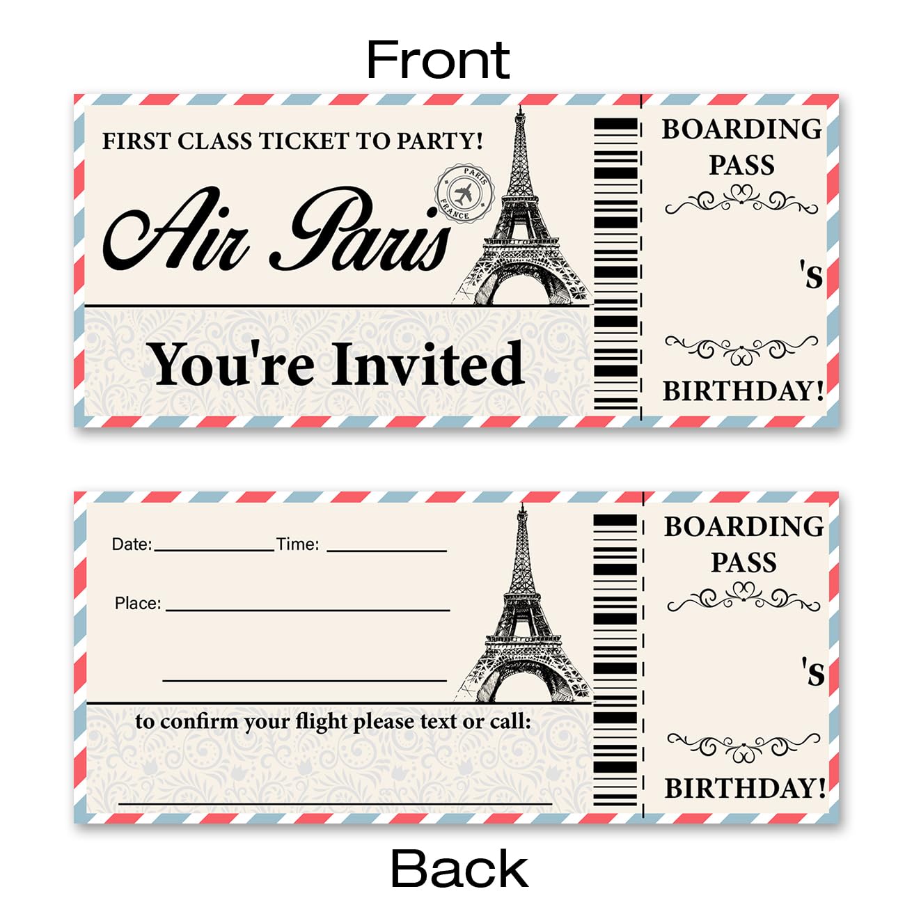 VAHATAN Paris Birthday Party Invitations 20 Pack Air Paris Ticket Invitations with Envelopes Invites Cards for Birthday Party