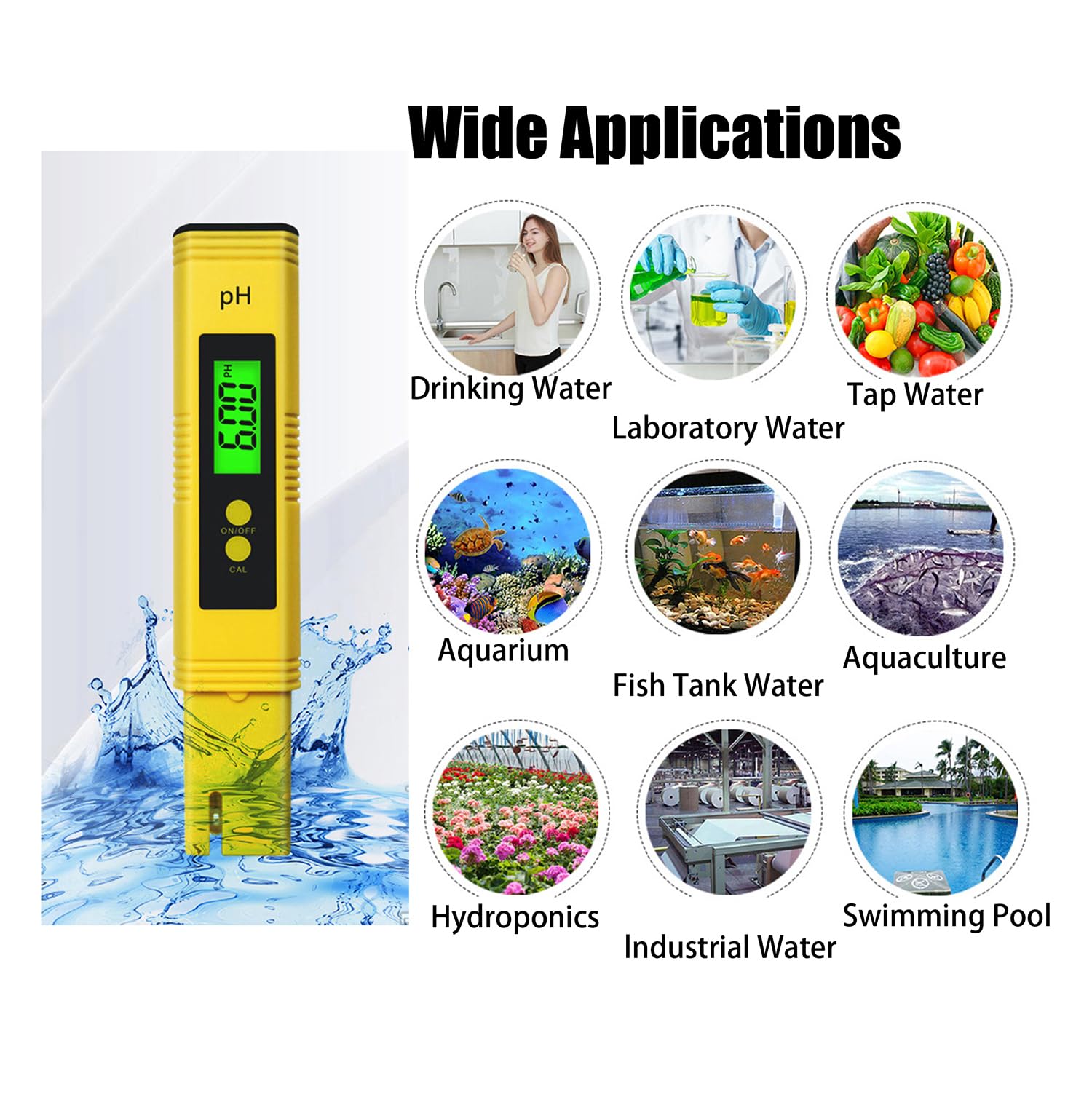 pH Meter for Water Digital pH Meter-High Accuracy Pocket Size PH Tester Pen 0.01 with 0-14 pH Tester for Household Drinking Water Hydroponics Swimming Pool Aquarium Spa(Yellow)