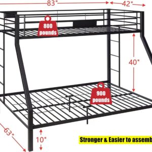 SIGONE Stronger and Safer Metal Bunk Bed Twin XL Over Queen Size Black Heavy Duty Thicken Safer More Stable Steel Bunk Queen Bed with Reinforced Legs and Ladder, Easier Assembly (Twin XL Over Queen)