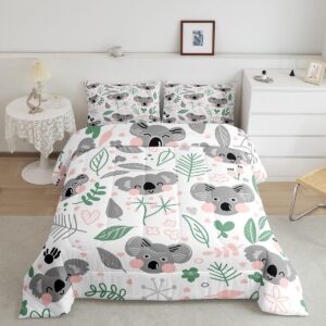 feelyou koala comforter set queen size, cartoon koala comforter set cute koala comforter for kids toddler botanical plant duvet set lightweight quilt set