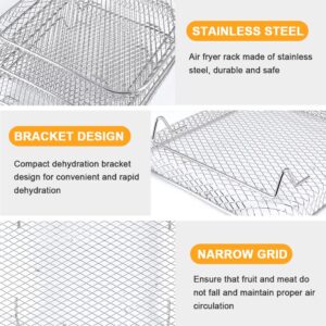 Square Air Fryer Rack,3 Layer Stainless Steel Stackable Dehydrato-r Rack with An-ti-scalding Clip,Stainless Steel Multi-Layer Dehydrato-r Rack Air fryer Accessories(Silver)