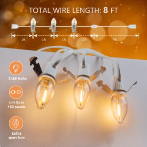 Erxiugs Chainable Accessory Cord with Three (3) c7/e12 Candelabra LED Light Bulbs, 8ft Blow Mold Light Cord with Male and Female Plugs for Village Accessories Houses Ceramics Tree Art and Craft.