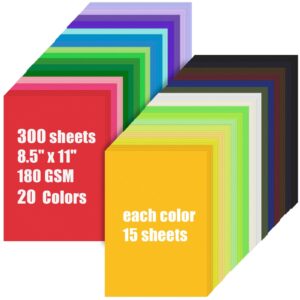 colored cardstock bulk 300 sheets, 8.5” x 11” cardstock paper set, 20 assorted colors construction paper,180 gsm card stock printer paper scrapbooking supplies for diy crafts cricut card making