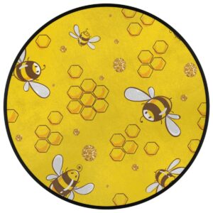 30X30 Inch Round Area Rug Cute Yellow Bee Large Circle Rugs Non-Slip Soft Indoor Throw Rugs Washable Floor Mat Carpet for Bedroom Living Room Sofa Nursery Kids Playroom Decor