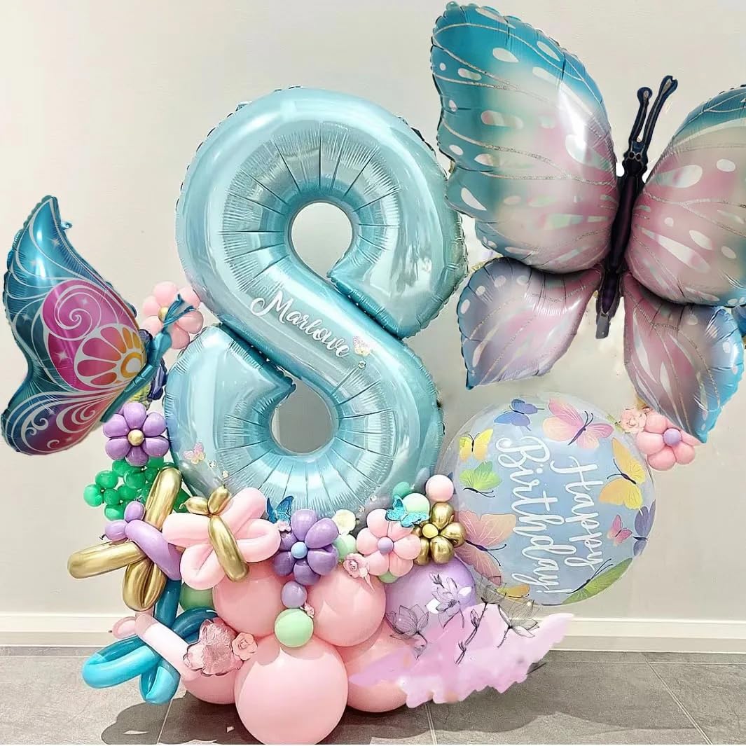 Butterfly Balloons 4 Pieces 40inch Blue Purple Butterfly Foil Mylar Balloons for Butterfly Themed Party Wedding Birthday Baby Shower Party Decoration (Blue)