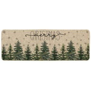 artoid mode pine trees snowflakes merry christmas doormat, winter home decor low-profile door mat floor mat 17x47 inch