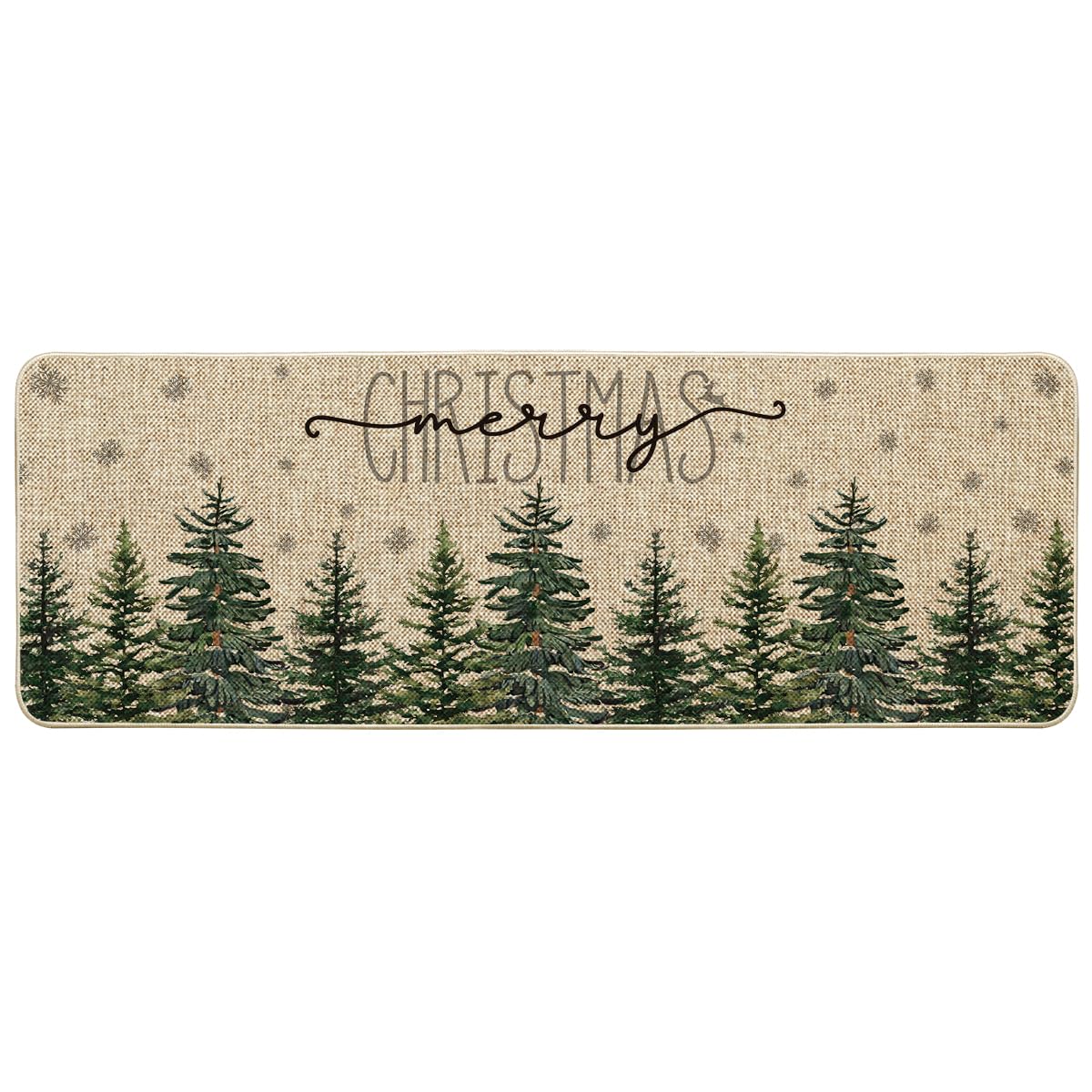 Artoid Mode Pine Trees Snowflakes Merry Christmas Doormat, Winter Home Decor Low-Profile Door Mat Floor Mat 17x47 Inch