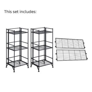 Convenience Concepts Xtra Storage 3 Tier Folding Metal Shelves with Set of 2 Deluxe Extension Shelves - Organizer for Living Room, Office, Bedroom, Garage, Kitchen, Bathroom, Black