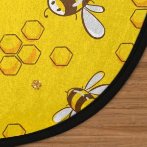 30X30 Inch Round Area Rug Cute Yellow Bee Large Circle Rugs Non-Slip Soft Indoor Throw Rugs Washable Floor Mat Carpet for Bedroom Living Room Sofa Nursery Kids Playroom Decor