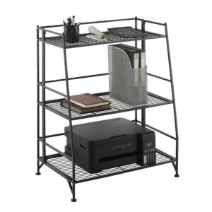 Convenience Concepts Xtra Storage Shelves - 3-Tier Ladder Folding Metal Shelving Organizer Stand, Modern Stands for Storage and Display in Living Room, Bathroom, Office, Den, Kitchen, Garage, Black