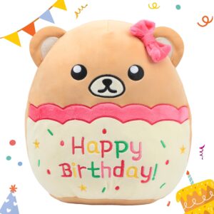 easfan birthday bear plush pillow soft bear plush toy cute bear stuffed animal home room decoration birthday gifts for kids toddlers pink,12"