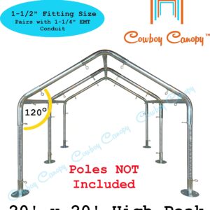 Carport Kit, 20' x 20' High Peak Canopy Fittings, DIY Metal Carport Frame Parts, 1-1/2" EMT Fittings