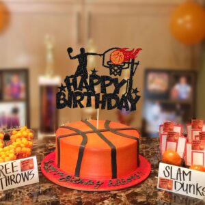 1Pc Basketball Happy Birthday Cake Topper Glitter Basketball Sports Theme Birthday Cake Pick for Basketball Theme Baby Shower Birthday Party Cake Decorations Supplies