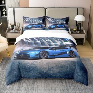 erosebridal kids race car 100% cotton duvet cover set twin size, sports car comforter cover extreme sport theme bedding set, modern home room decorative bedding set with 1 pillow sham, 2 pcs