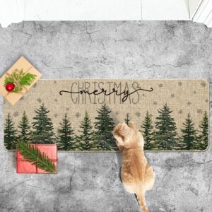 Artoid Mode Pine Trees Snowflakes Merry Christmas Doormat, Winter Home Decor Low-Profile Door Mat Floor Mat 17x47 Inch