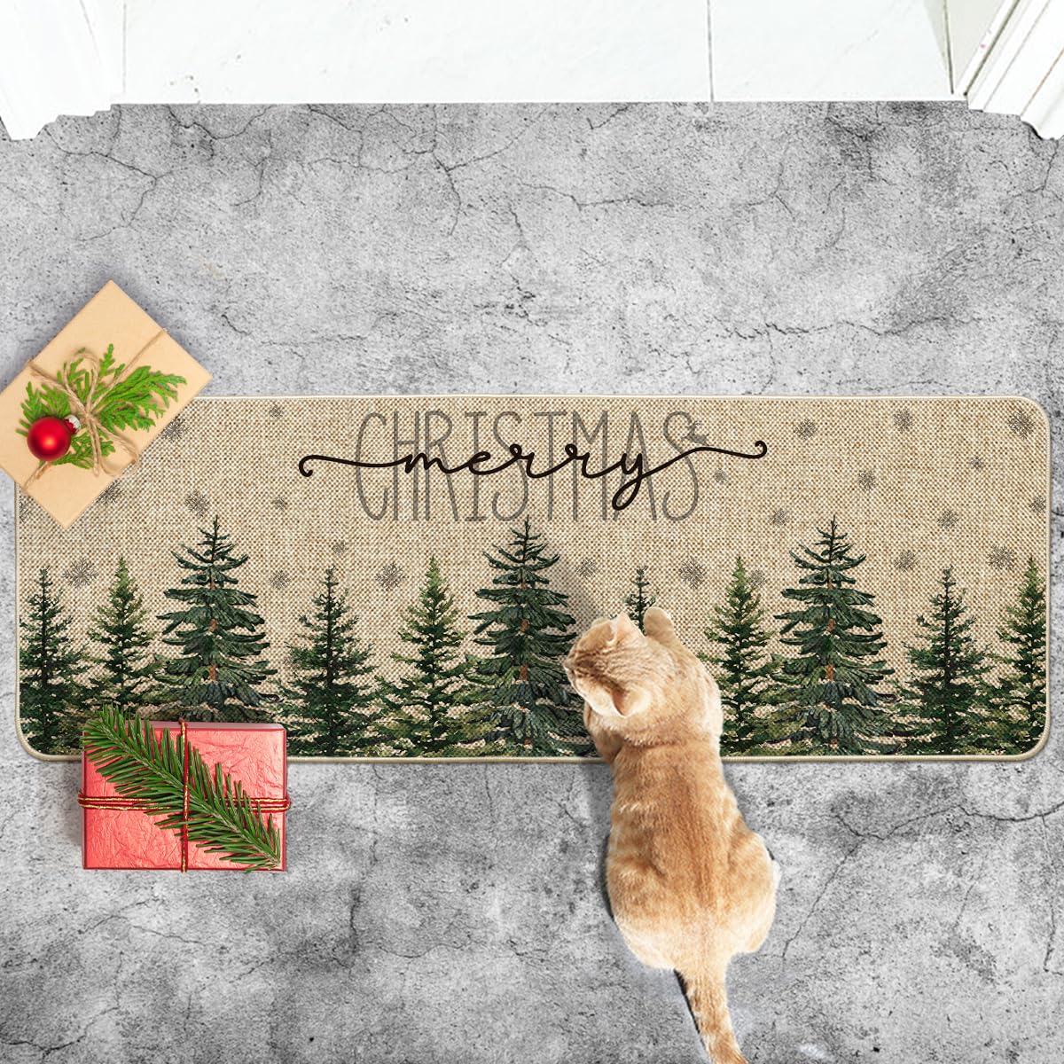 Artoid Mode Pine Trees Snowflakes Merry Christmas Doormat, Winter Home Decor Low-Profile Door Mat Floor Mat 17x47 Inch