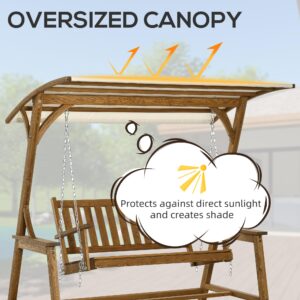 Outsunny 2 Seater Outdoor Swing Loveseat with Canopy and Hanging Chains, Patio Swing Chair, Wooden Porch Swing Glider, for Garden, Poolside, Backyard