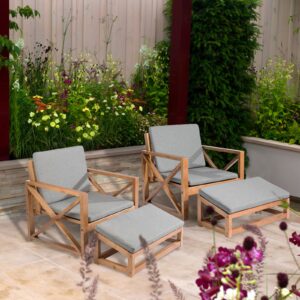 furndoor 2-piece wood patio chair and ottoman set with cushions outdoor patio furniture set outdoor chairs with ottomans set of 2 for backyard, porch, and poolside (2 sofa+2 ottoman)