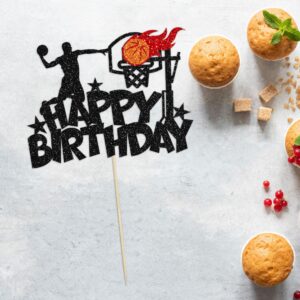 1Pc Basketball Happy Birthday Cake Topper Glitter Basketball Sports Theme Birthday Cake Pick for Basketball Theme Baby Shower Birthday Party Cake Decorations Supplies