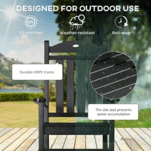 Outsunny 2 Piece Outdoor Rocking Chair Set, HDPE Rocking Patio Chairs with Rustic High Back, Armrests, Oversized Seat and Slatted Backrest, 350lbs Weight Capacity, Black