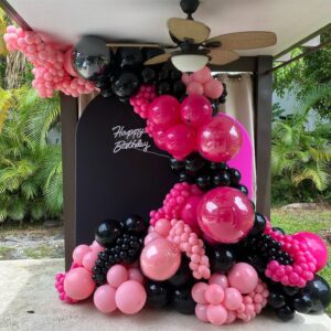 Enanal Pink and Black Balloon Garland Arch Kit, 153pcs Black Magenta Baby Pink and Chrome Pink Balloons for Girls Birthday Decoration Sweet 16 Party Supplies Bridal Shower Graduation Decor (Pink)