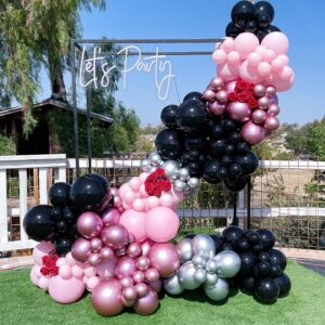 Enanal Pink and Black Balloon Garland Arch Kit, 153pcs Black Magenta Baby Pink and Chrome Pink Balloons for Girls Birthday Decoration Sweet 16 Party Supplies Bridal Shower Graduation Decor (Pink)