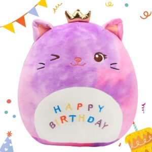 easfan 12'' rainbow birthday kitty plush pillow soft cat plush toy cute kitty stuffed animal home room decoration birthday gifts for kids toddlers