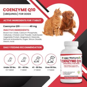 Coenzyme Q10 High Potency COQ10-40mg UBIQUINOL for Dogs (120 Tabs) Made in U.S.A. CoQ10 for Dogs