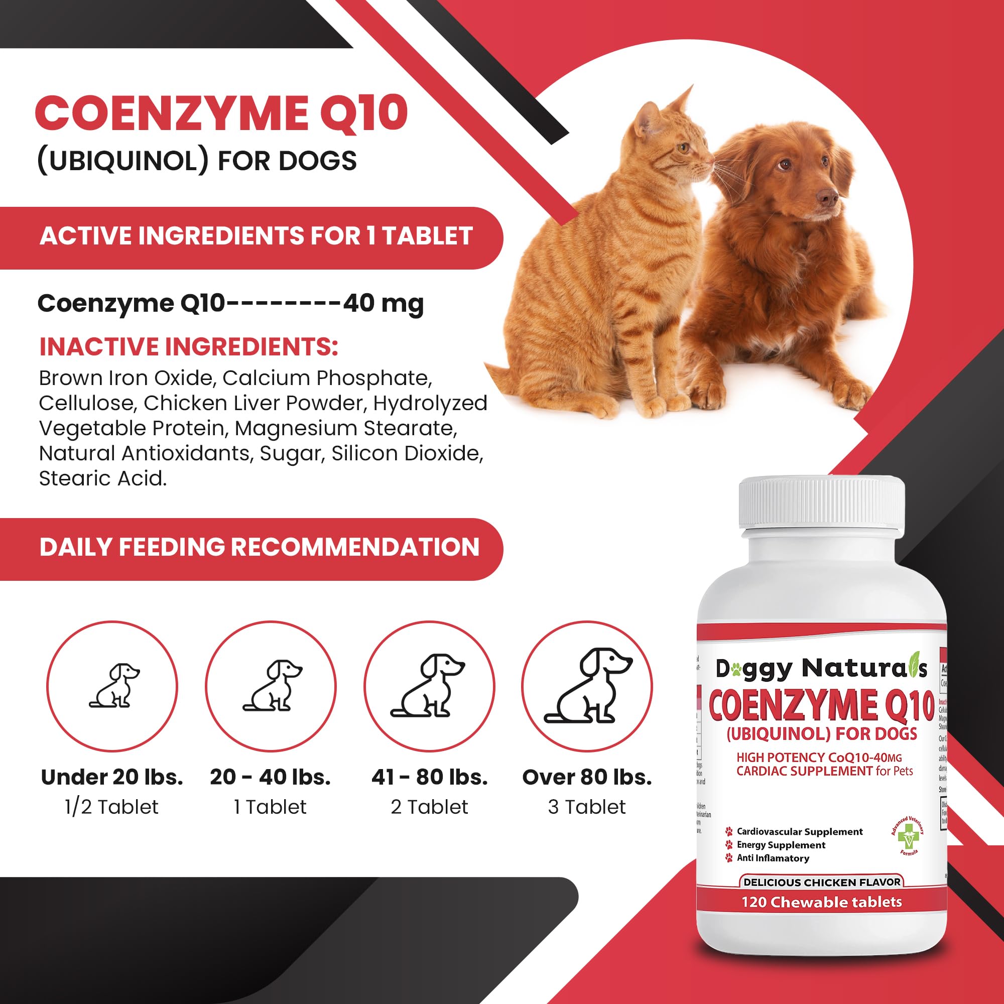 Coenzyme Q10 High Potency COQ10-40mg UBIQUINOL for Dogs (120 Tabs) Made in U.S.A. CoQ10 for Dogs